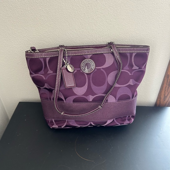 Coach | Bags | Coach Signature Canvas Purple Shoulder Tote Bag Style ...